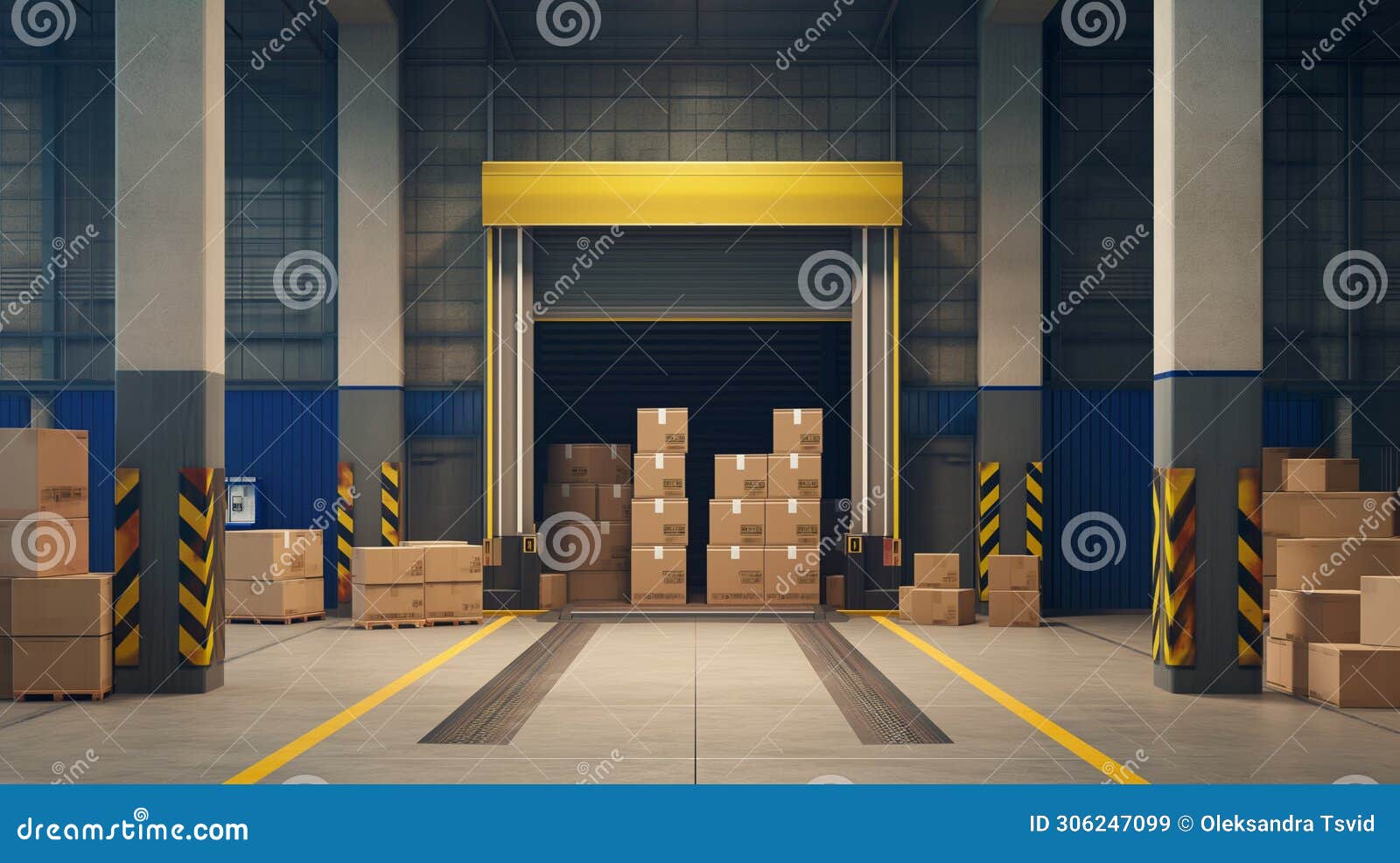 Boxes and Box Loaders in a Warehouse, Rows of Shelves with Boxe Stock ...