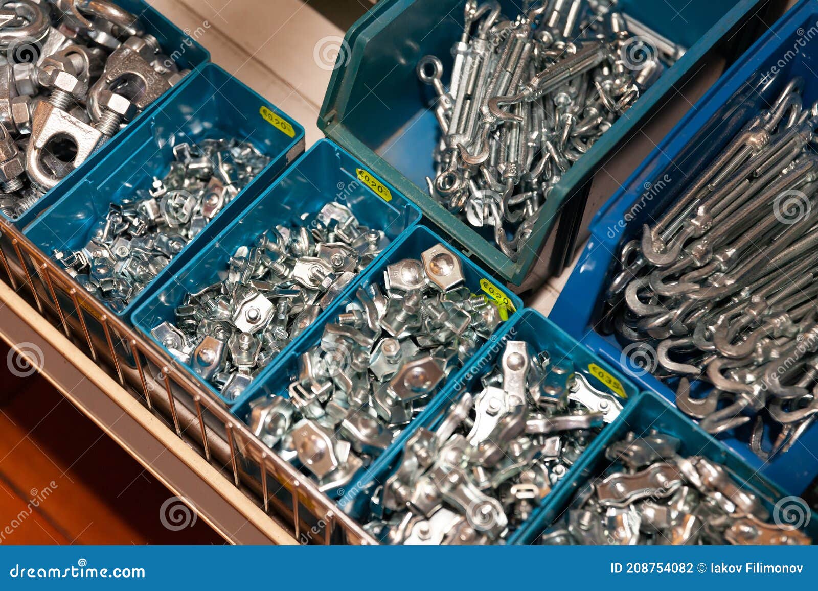 Boxes with Building Hardware in a Hardware Store Stock Photo - Image of ...