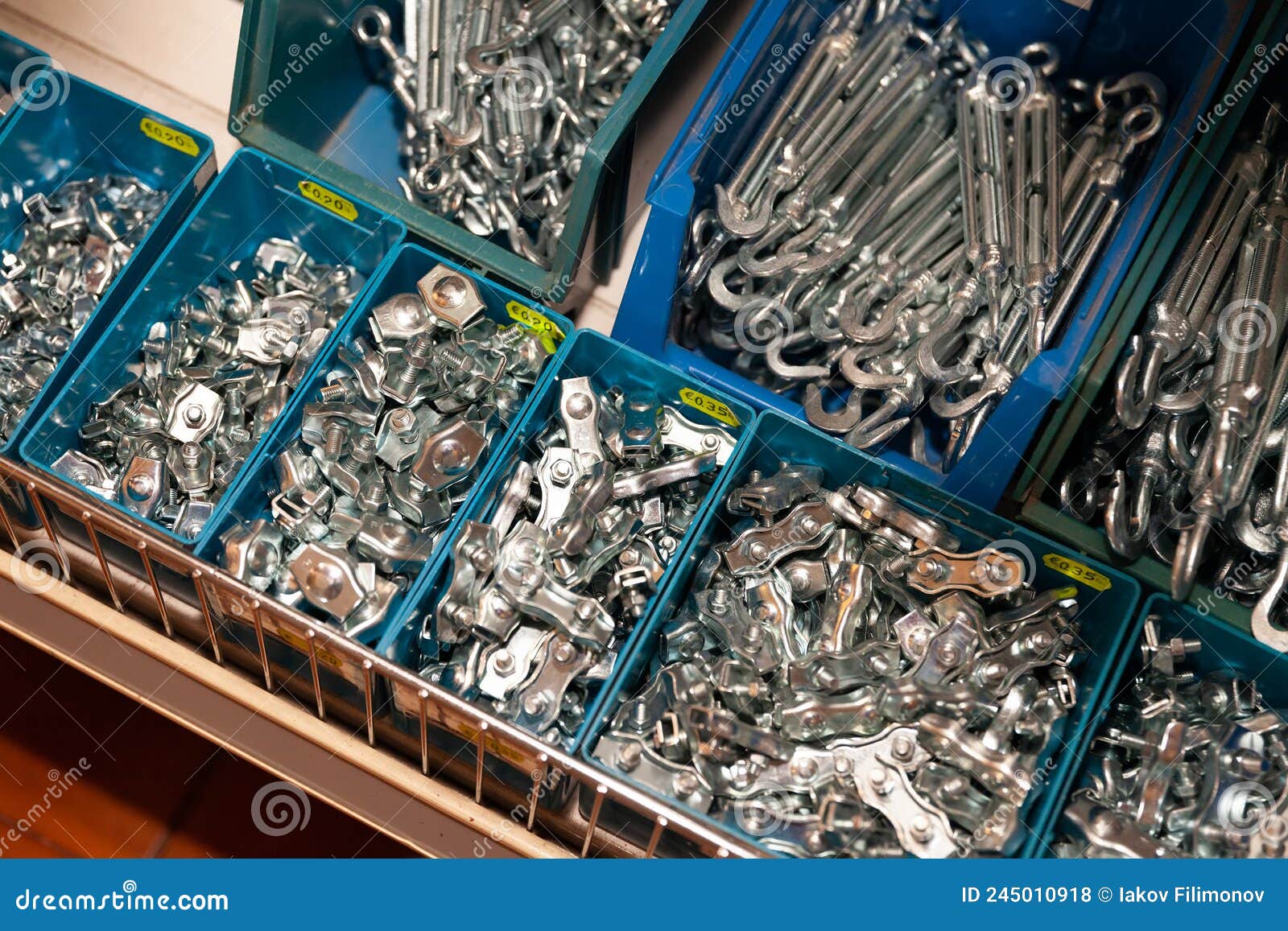 Boxes with Building Hardware in a Hardware Store Stock Photo - Image of ...