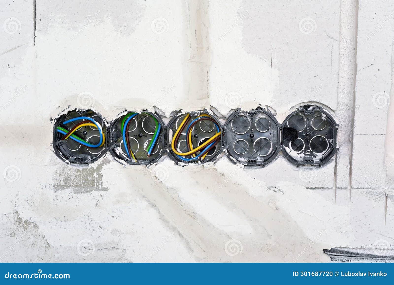 Boxes with Cables for Electric Sockets Installed in New House Building ...