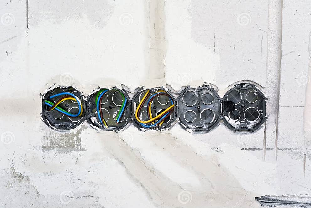 Boxes with Cables for Electric Sockets Installed in New House Building ...