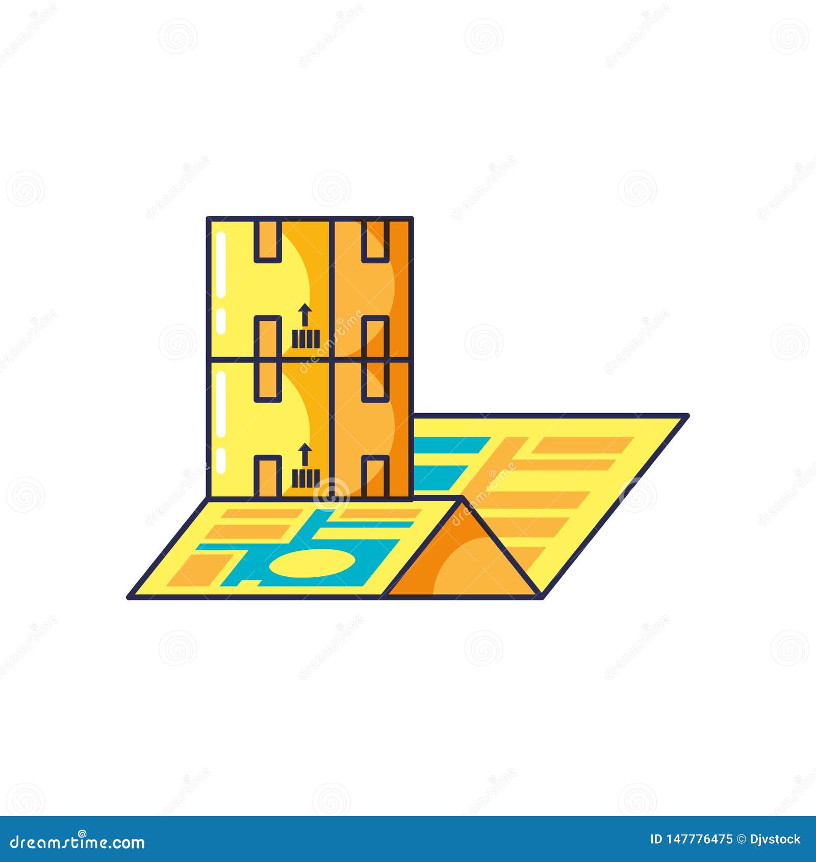 Boxes Carton with Map Guide Location Stock Illustration - Illustration ...