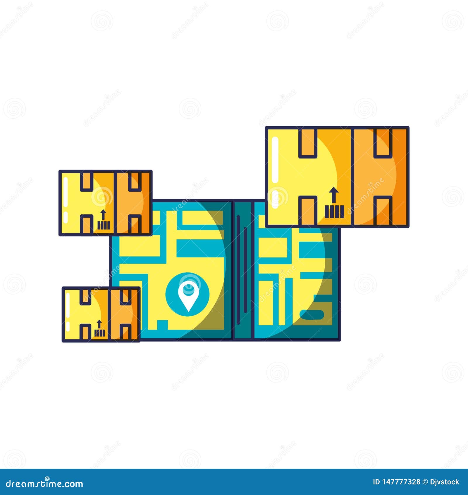 Boxes Carton with Map Guide Location Stock Illustration - Illustration ...