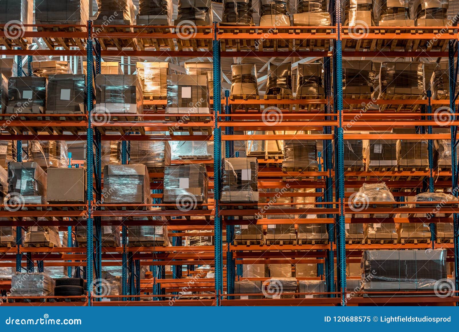 Boxes and Containers on Shelves Stock Image - Image of packages ...