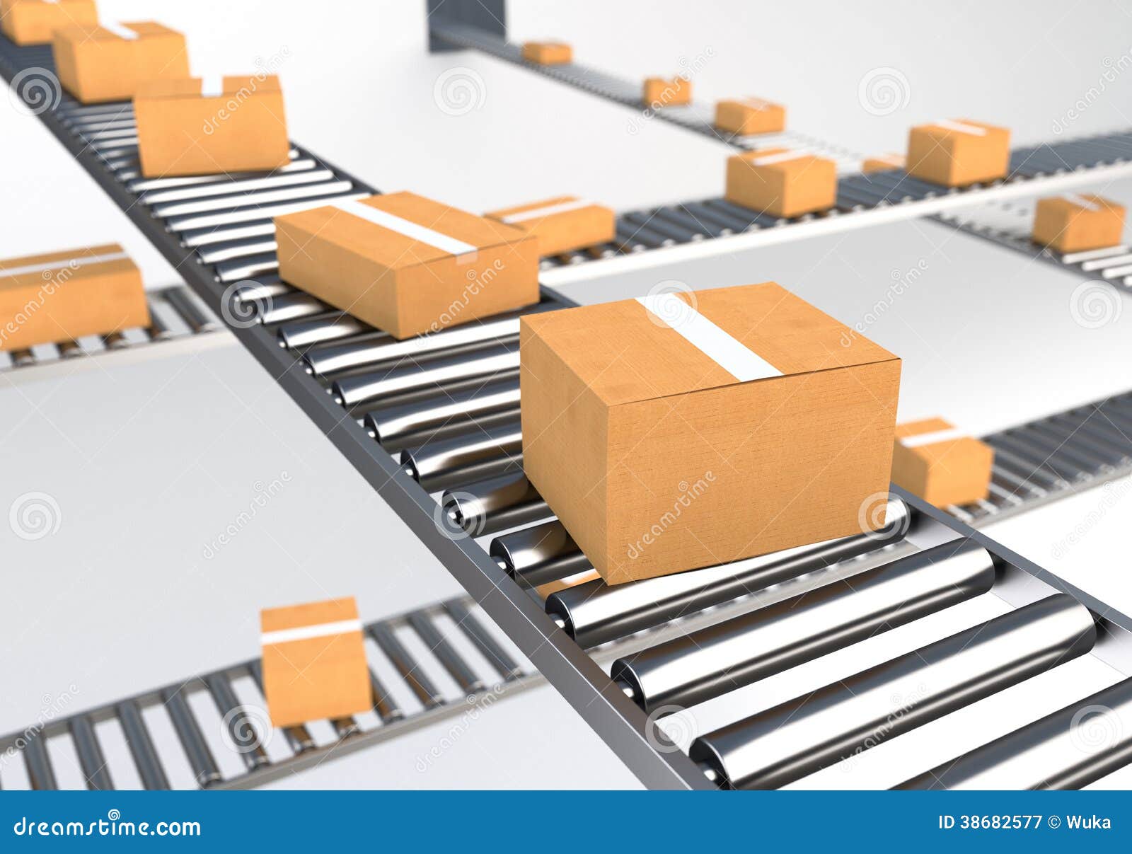 Boxes on Conveyor Belt stock image. Image of cardboard - 38682577