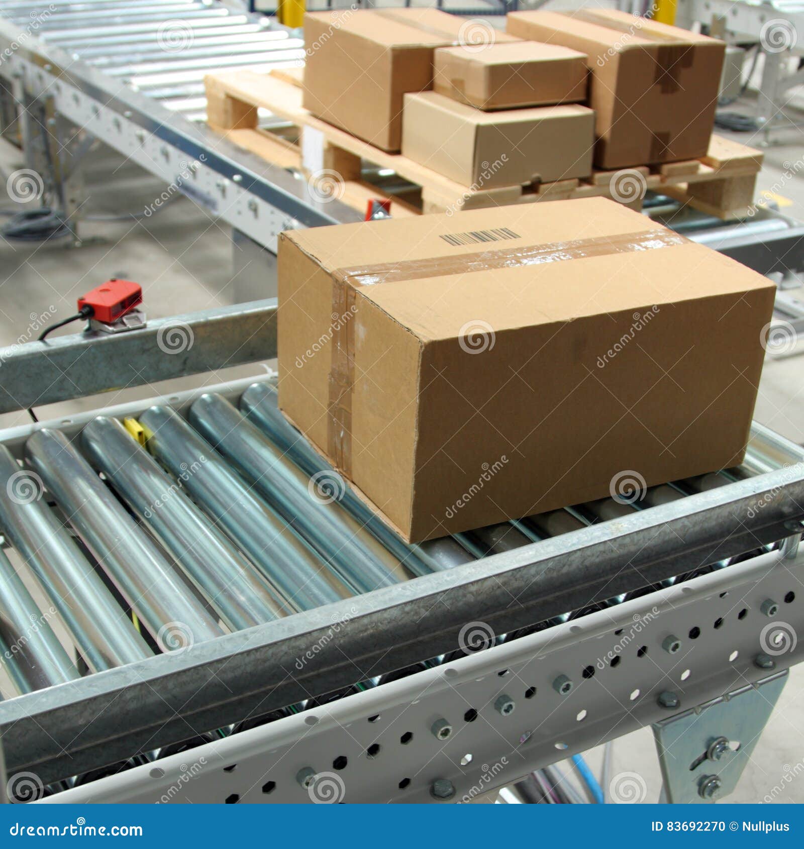 Boxes on Conveyor Belt stock photo. Image of packaging - 83692270