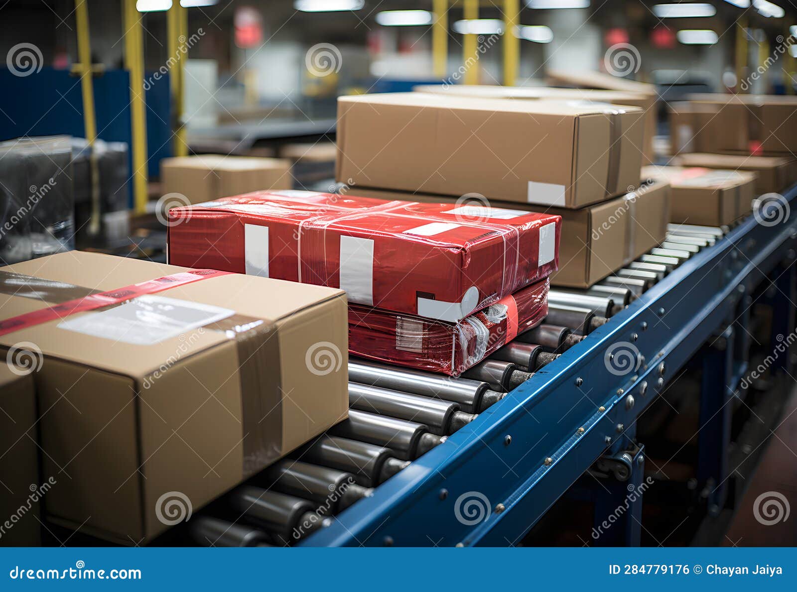 Boxes on Conveyor Belt in Warehouse, Freight Transportation Stock ...