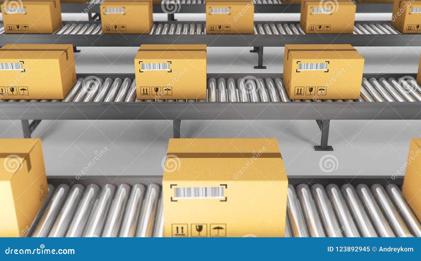 Boxes on Conveyor Roller. 3D Rendering Stock Illustration ...