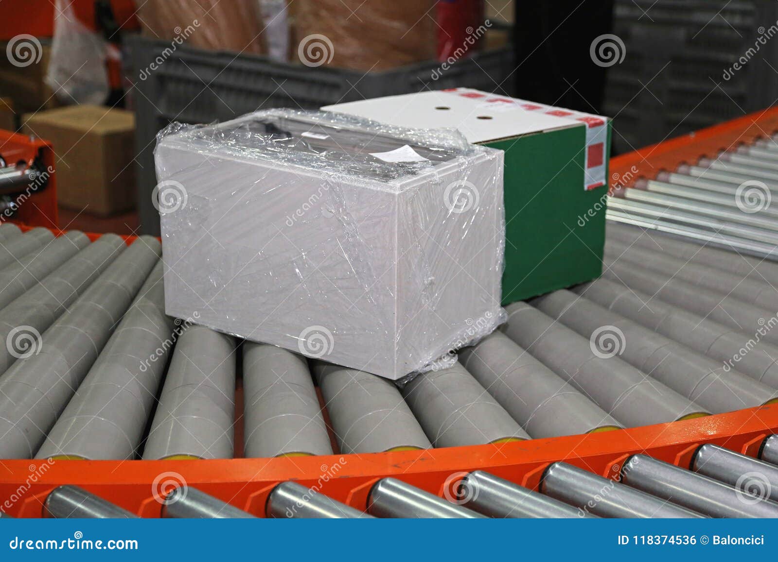 Boxes at Conveyor stock photo. Image of transportation - 118374536