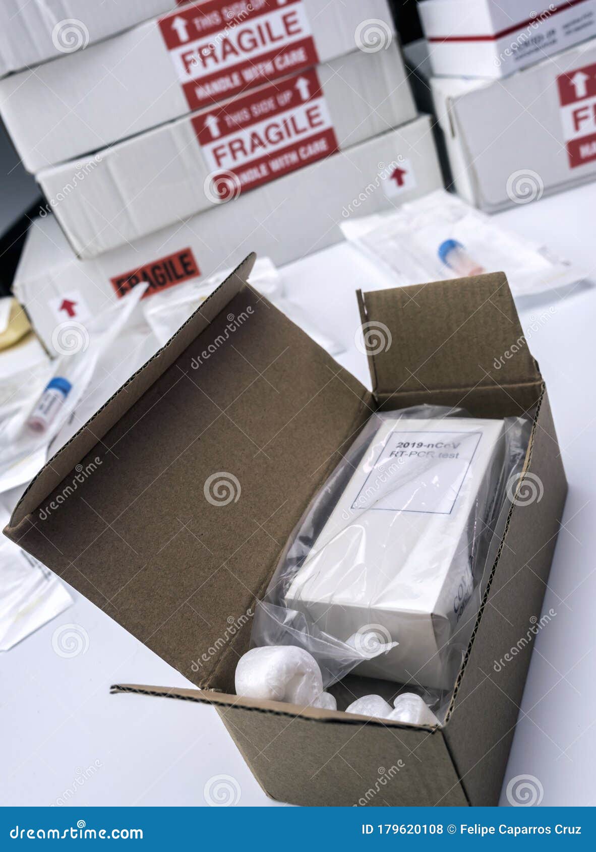 Boxes with Covid-19 PCR Kit in Hospital Warehouse Stock Photo - Image ...