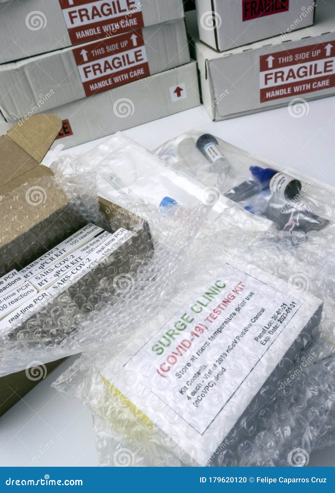 Boxes with Covid-19 PCR Kit in Hospital Warehouse Stock Photo - Image ...
