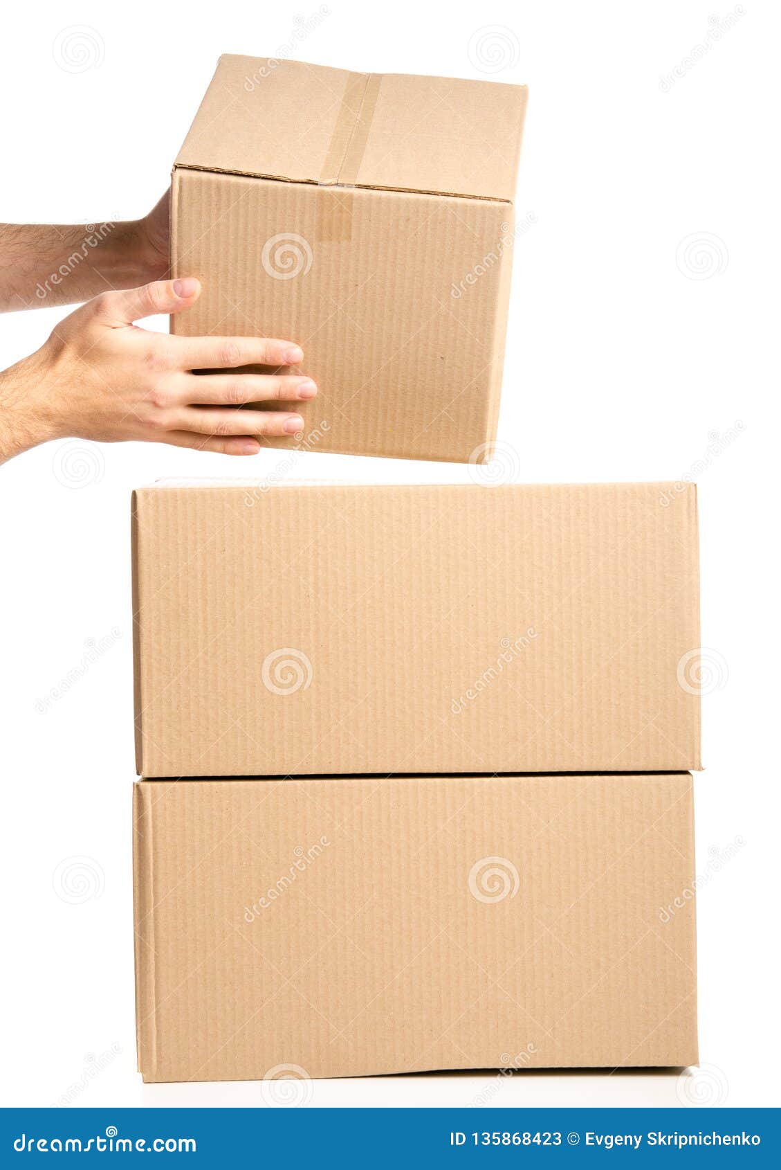 Boxes delivery in hand stock image. Image of hands, person - 135868423