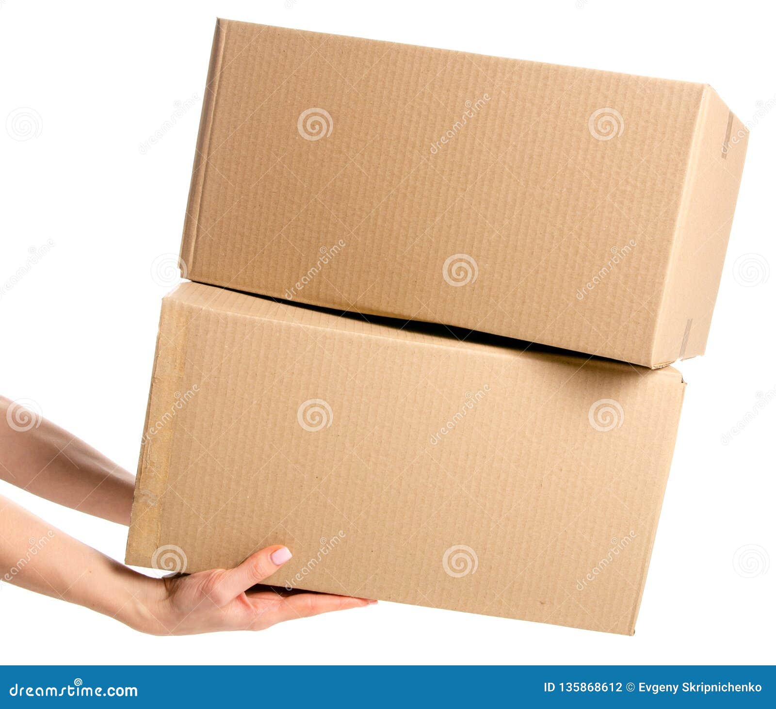 Boxes delivery in hand stock photo. Image of cardboard - 135868612