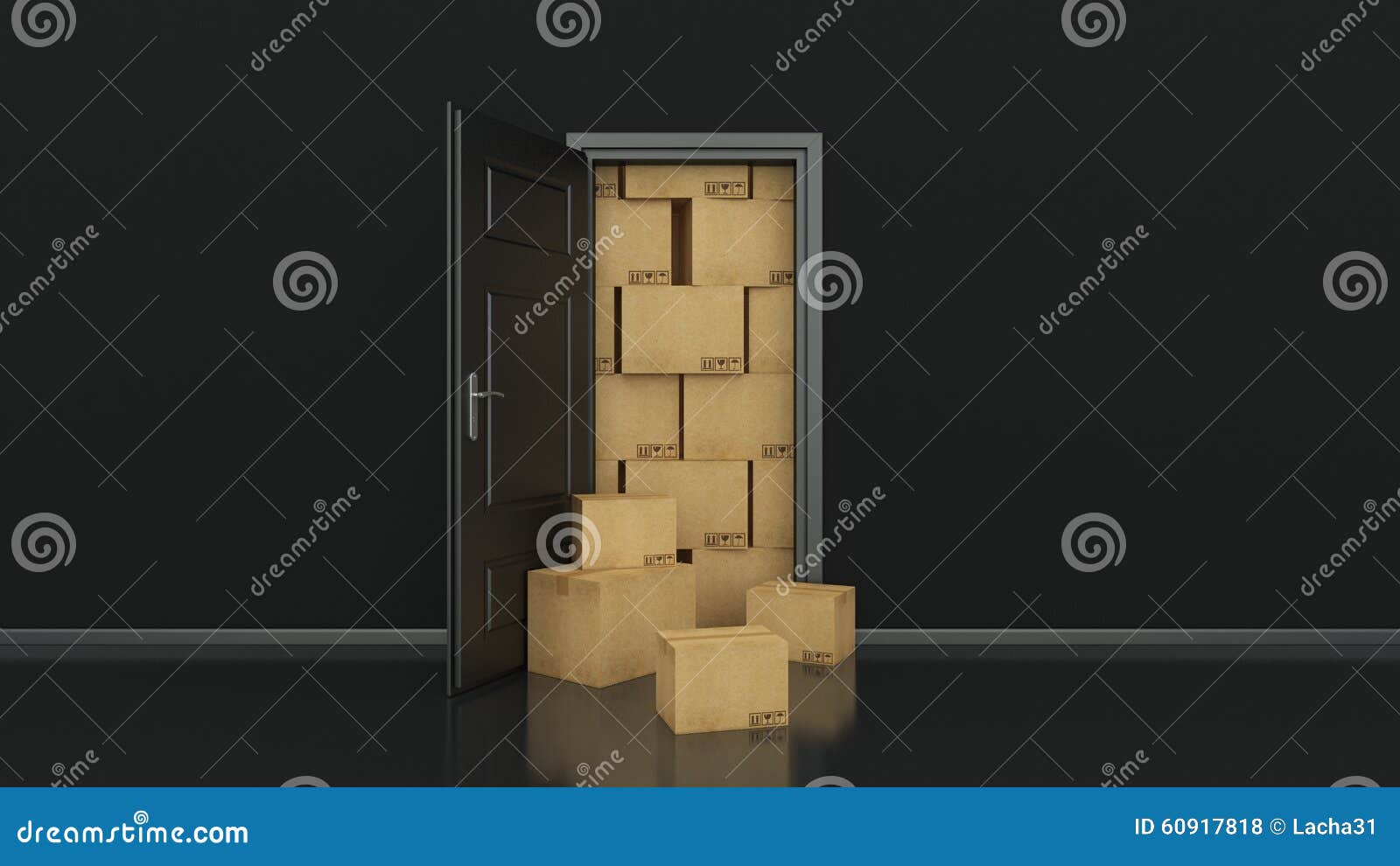 Boxes in empty room 3D stock illustration. Illustration of empty - 60917818