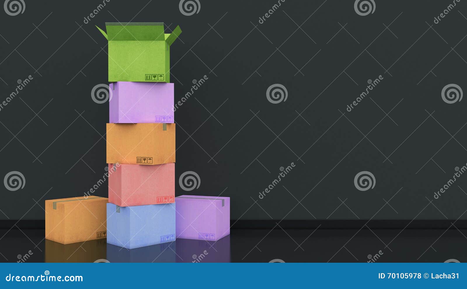 Boxes in empty room 3D stock illustration. Illustration of moving ...