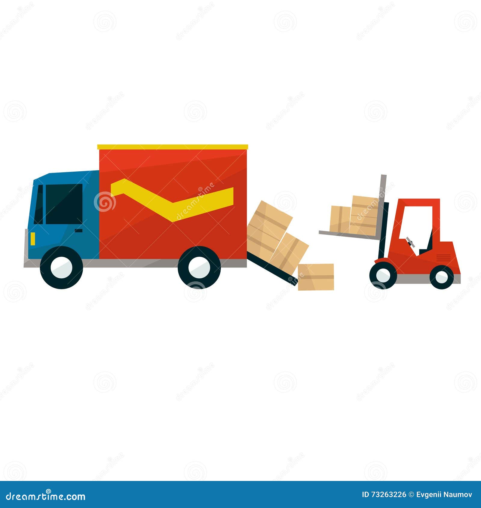 Boxes Falling Out From Cargo Truck And Forklift Machine Vector ...