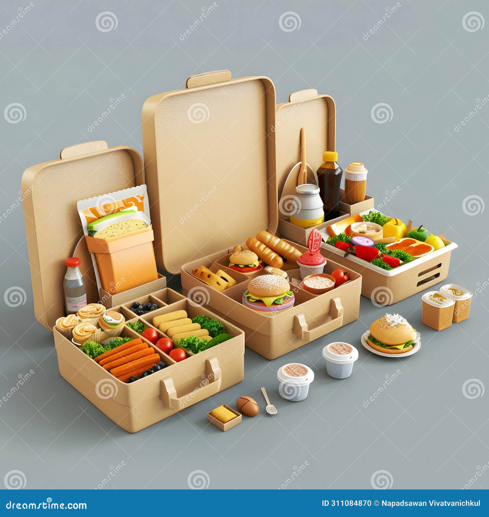 Boxes fill with food. stock illustration. Illustration of container ...