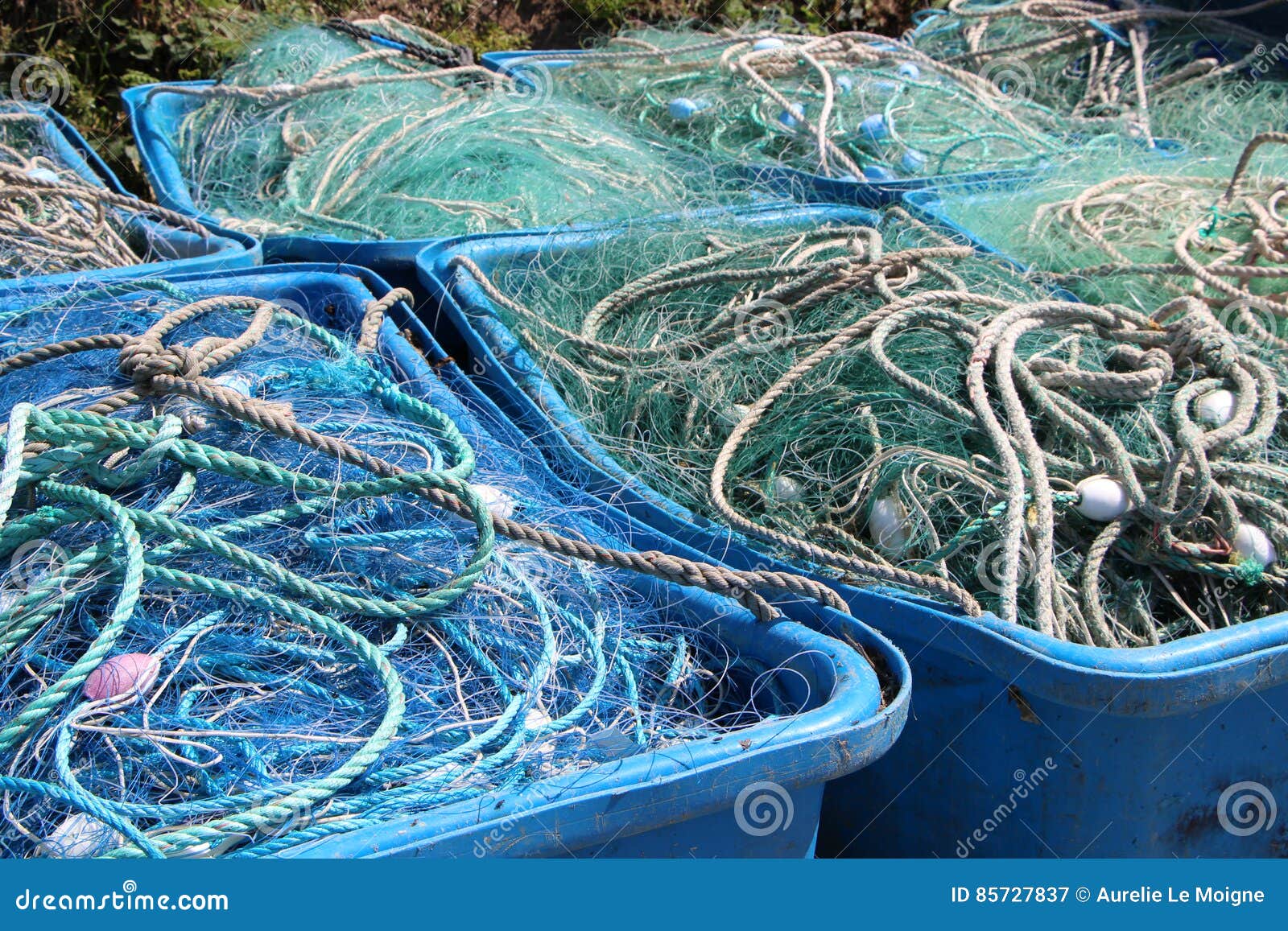 Boxes with fishing net stock image. Image of stitch, france - 85727837
