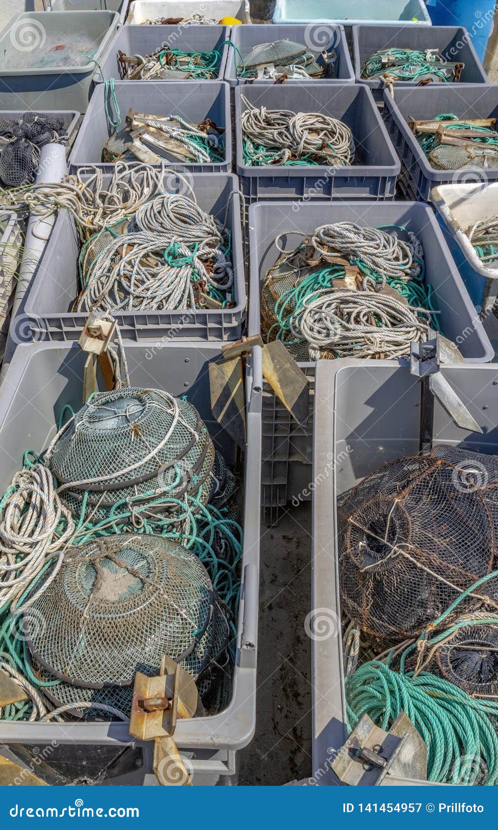 Boxes with fishing nets stock image. Image of trap, angle - 141454957