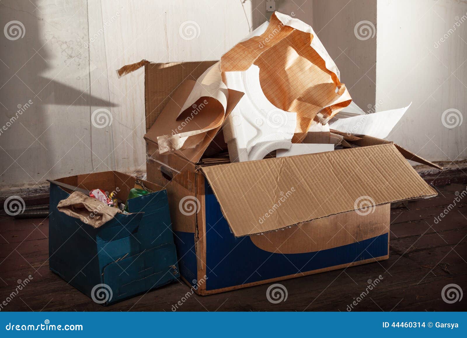 Boxes on the floor stock photo. Image of floor, chaos - 44460314