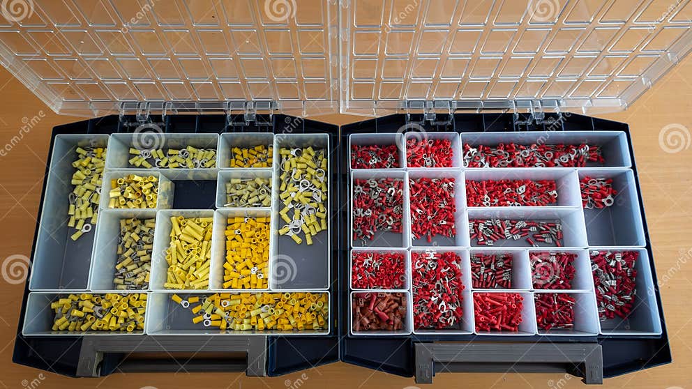Boxes Full of Cable Connectors and Cable Lugs in Different Colors Stock ...