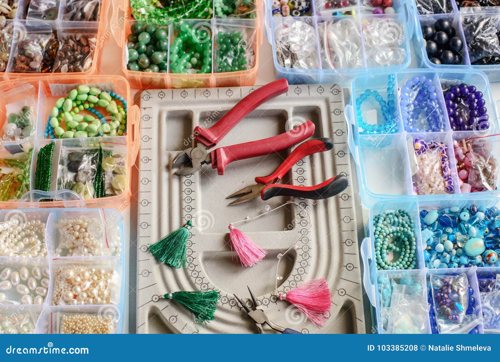 Colorful Beads and Instruments Stock Photo - Image of craftsmanship ...