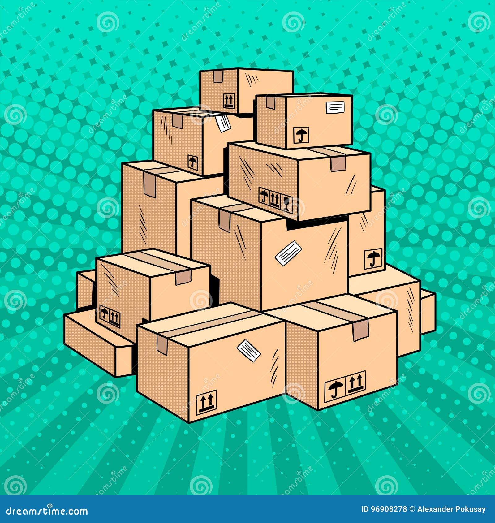 Boxes with Goods Pop Art Vector Illustration Stock Vector ...
