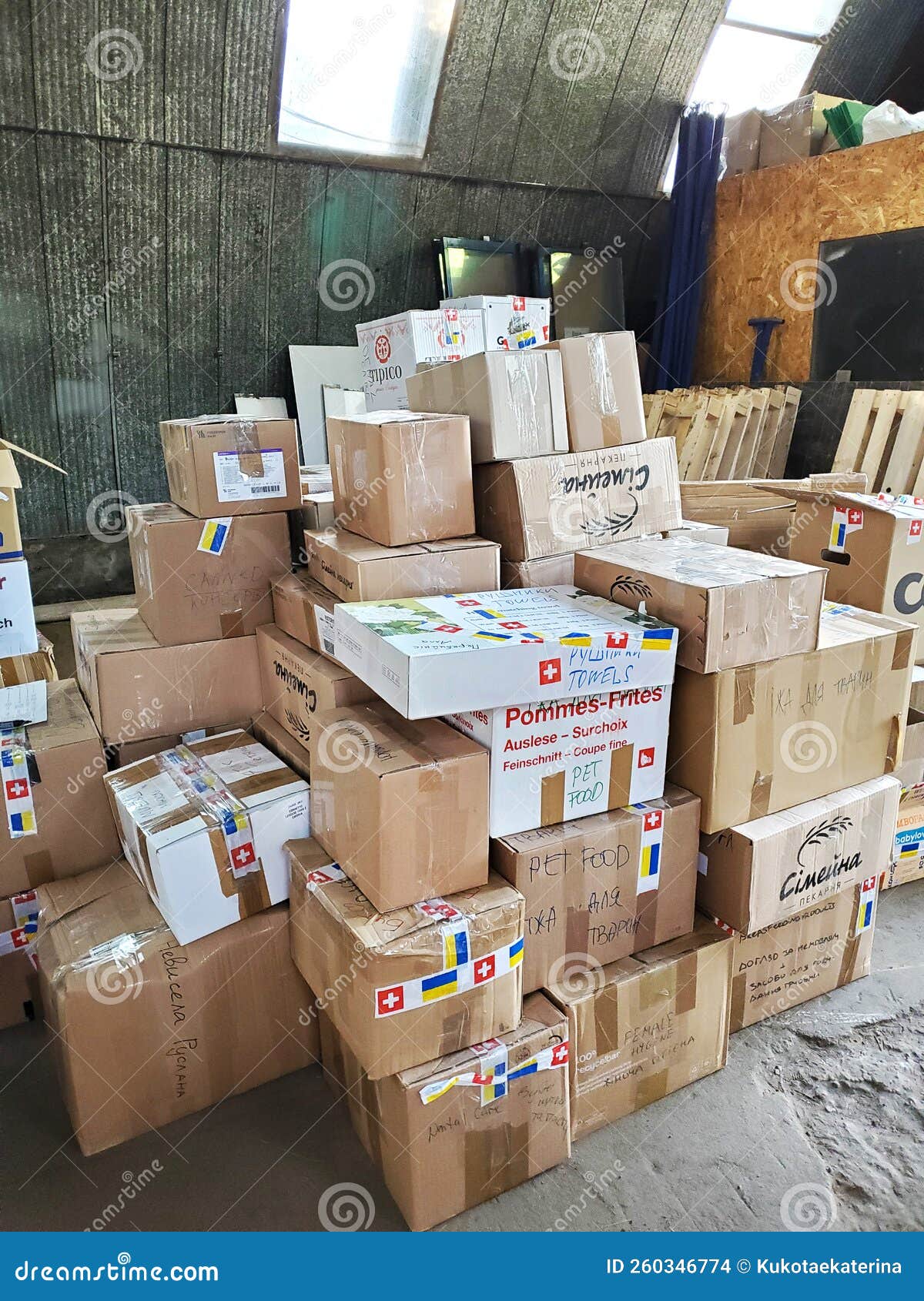 Boxes with Humanitarian Aid for Ukraine in Volunteer Centre Warehouse ...