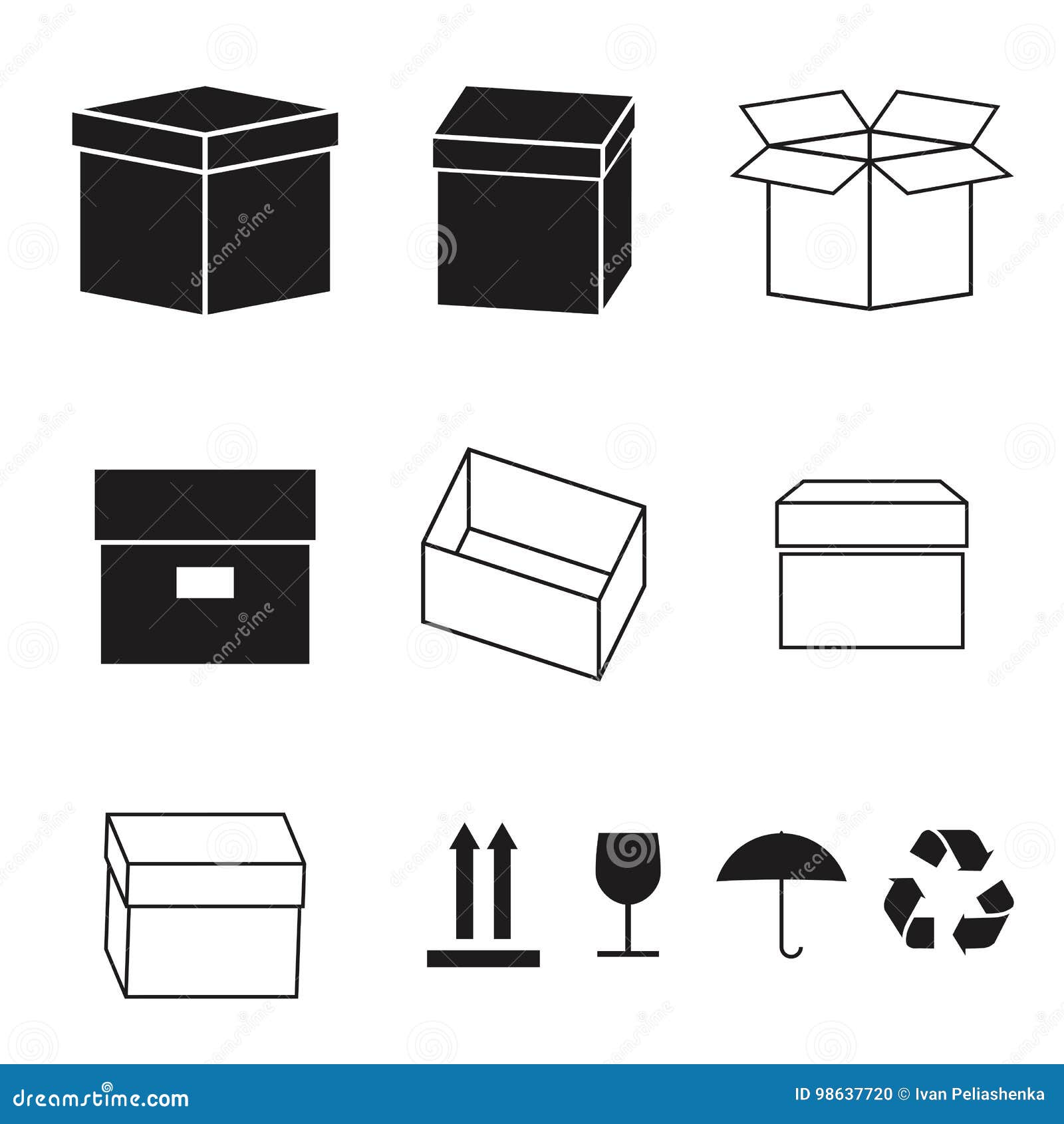 Boxes icon set stock illustration. Illustration of market - 98637720