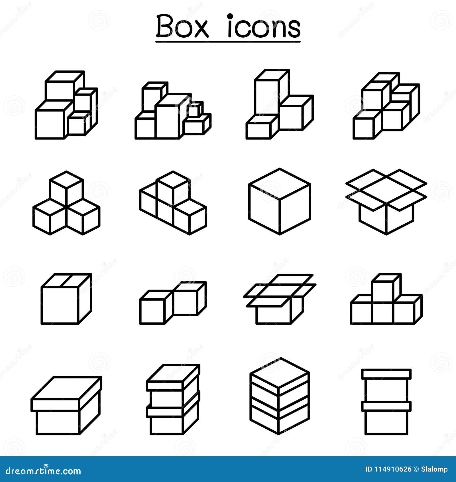 Boxes Icon Set in Thin Line Style Stock Illustration - Illustration of ...