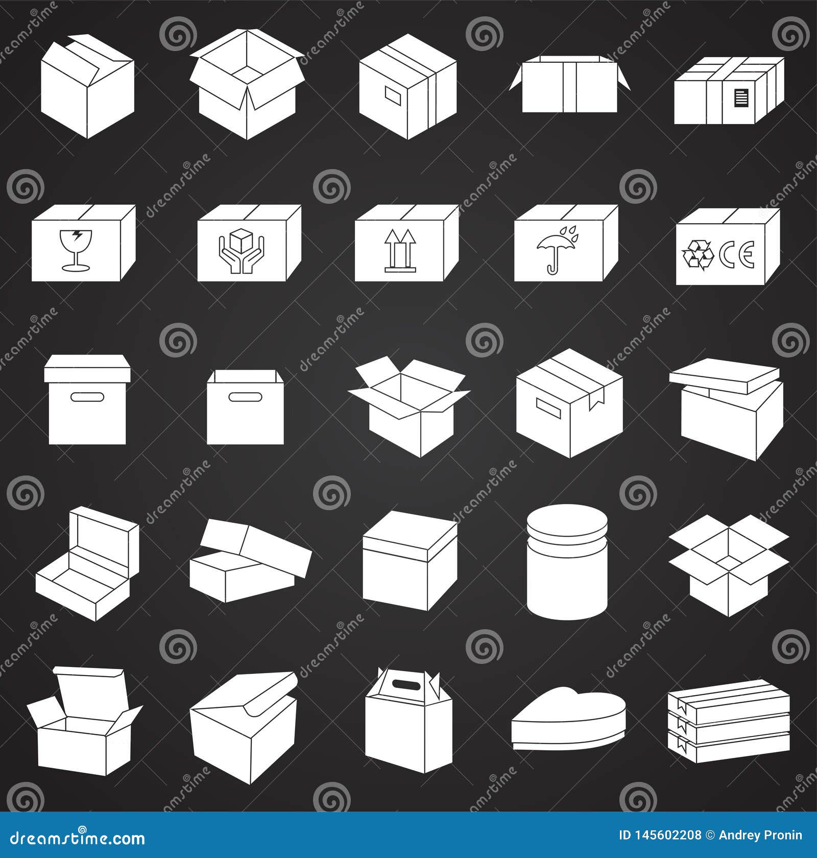Boxes Icons Set on Black Background for Graphic and Web Design. Simple ...