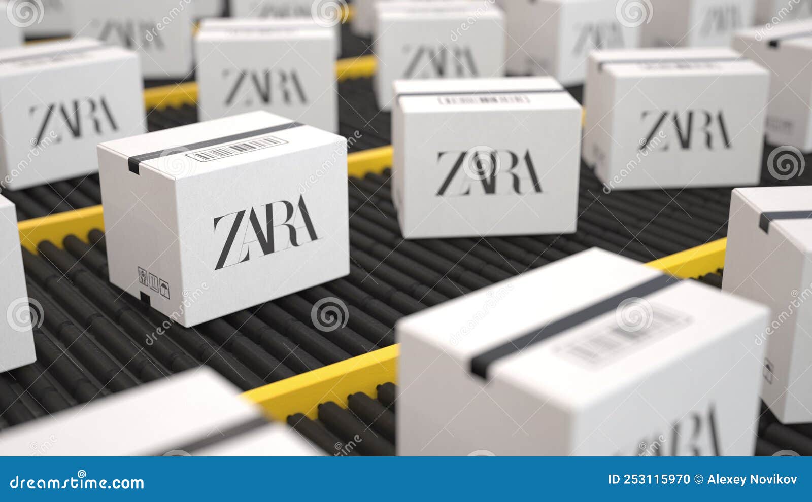 Logo Of Zara On The White Boxes On The Conveyor. Editorial 3D Rendering ...