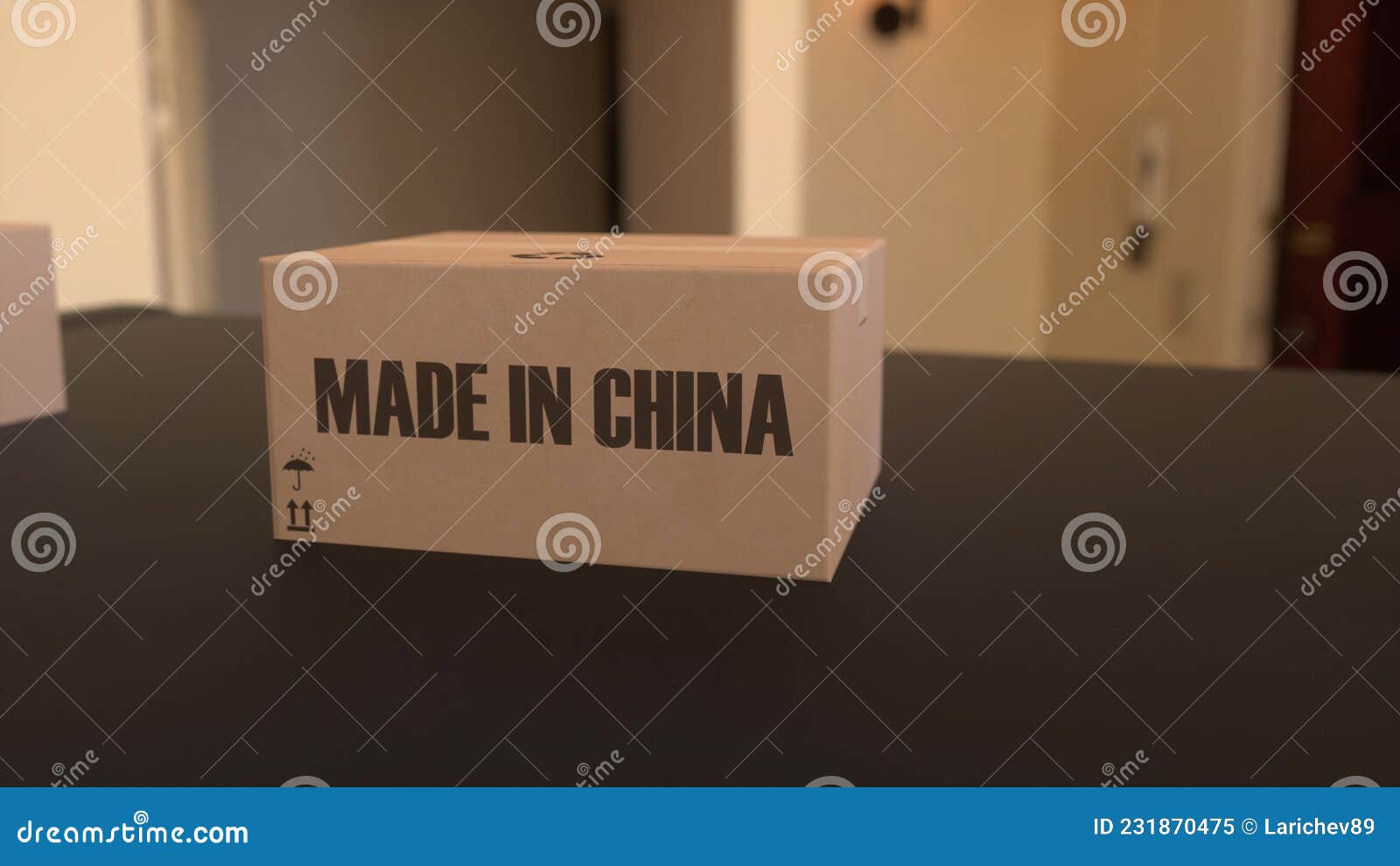 Boxes With China Flag On The Conveyor Belt. 3D Render, Cardboard Boxes ...