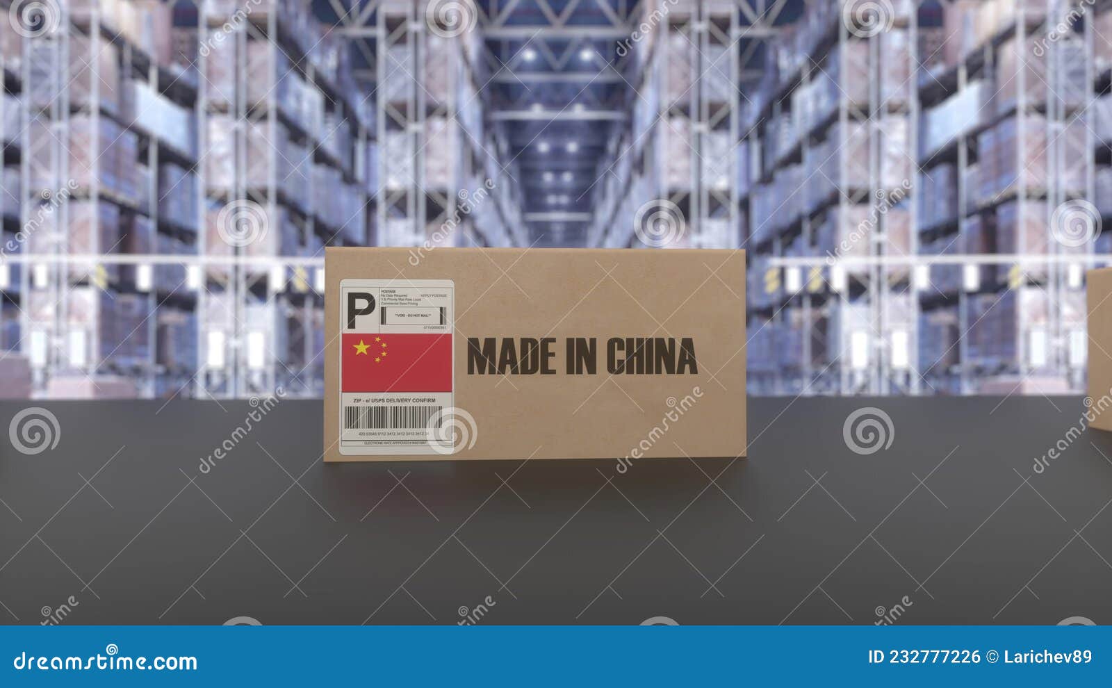 Boxes With China Flag Printed On A Conveyor Belt. 3D Rendering ...