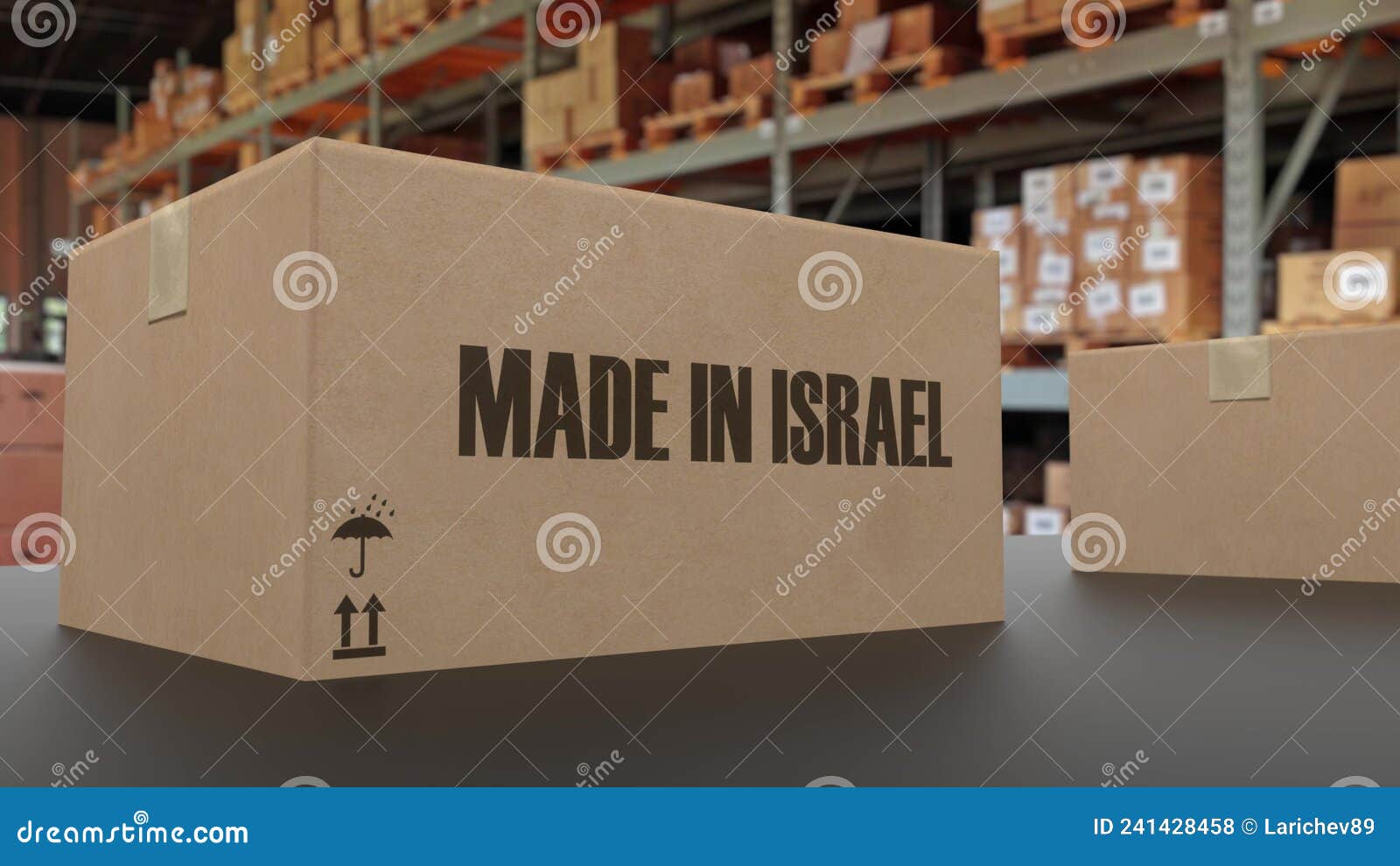 Boxes with MADE in ISRAEL Text on Conveyor. 3d Rendering Stock ...