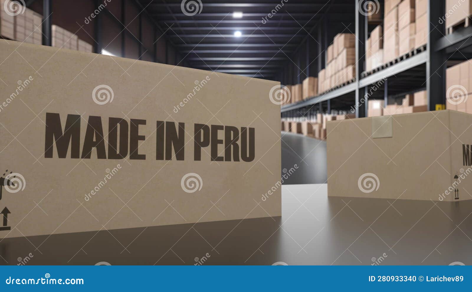Boxes with MADE in PERU Text on Conveyor. Peruvian Goods Related ...