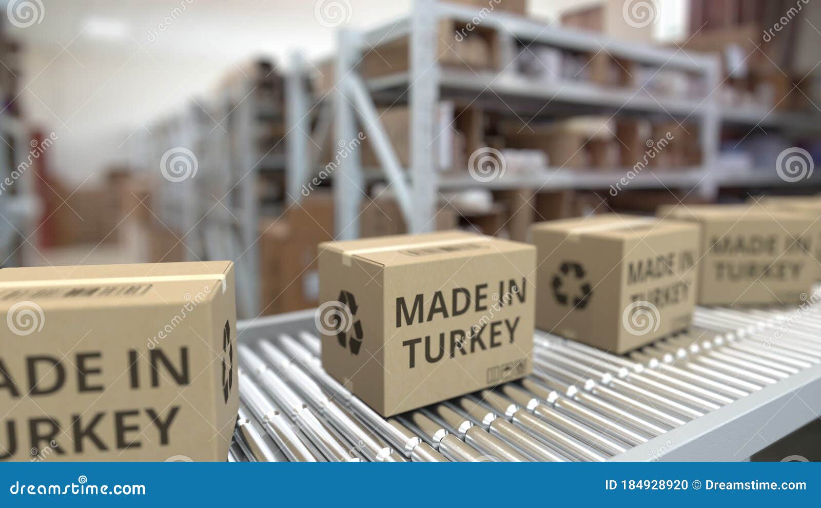 Boxes with MADE in TURKEY Text on Warehouse Conveyor. Looping Animation ...