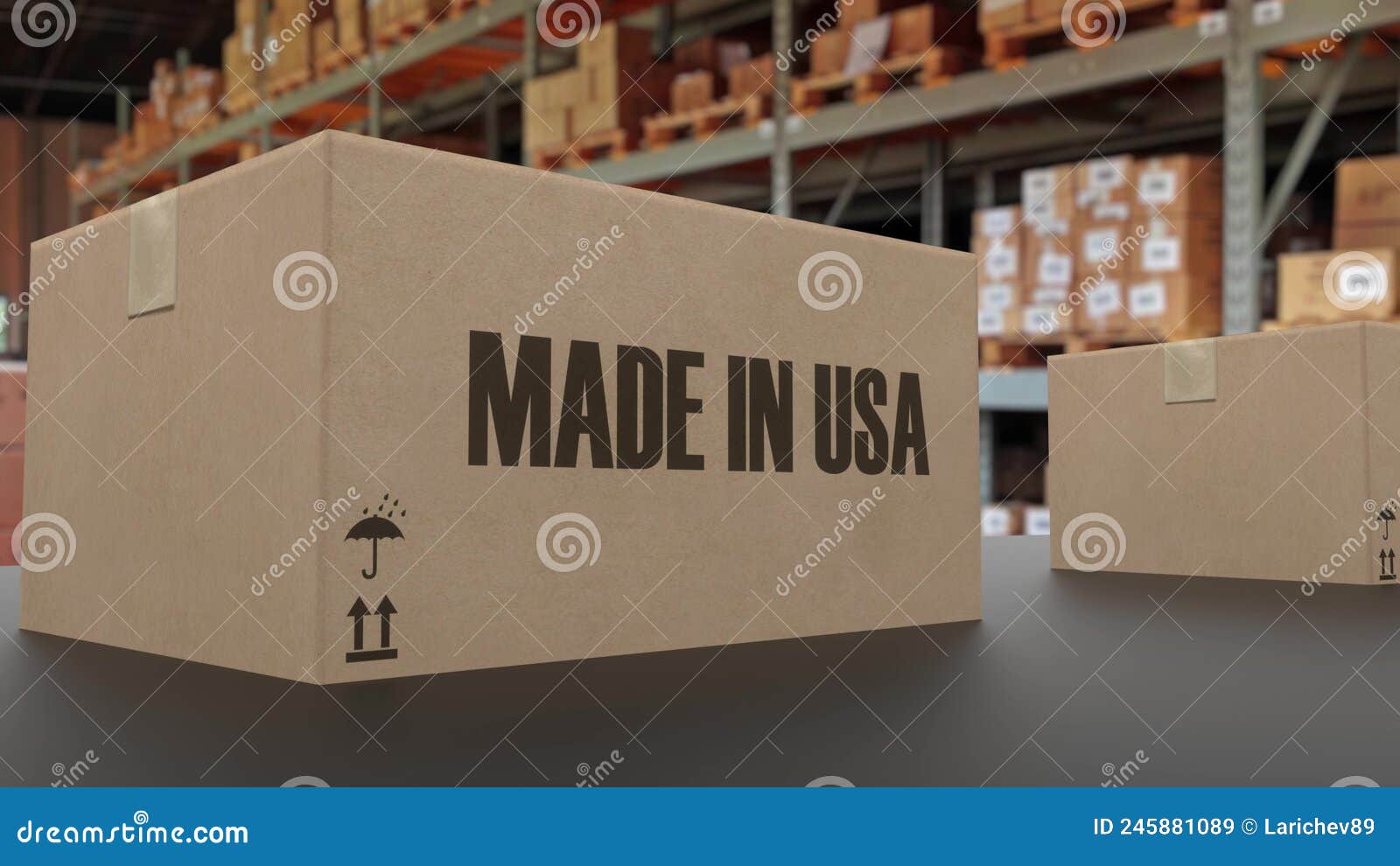 Boxes with MADE in USA Text on Conveyor. 3d Rendering Stock ...