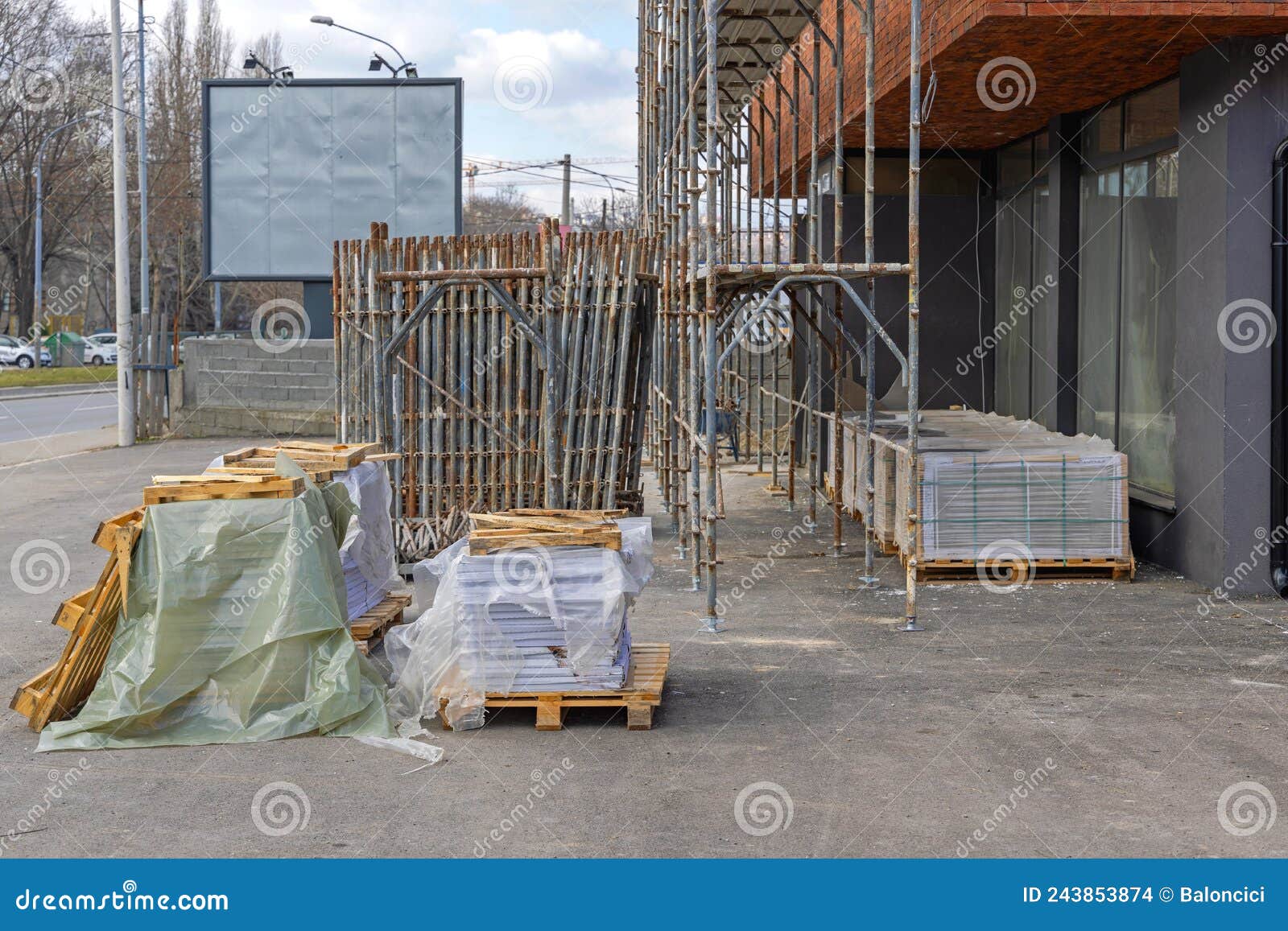 Construction Scaffolding Pallets Material Stock Photo - Image of ...