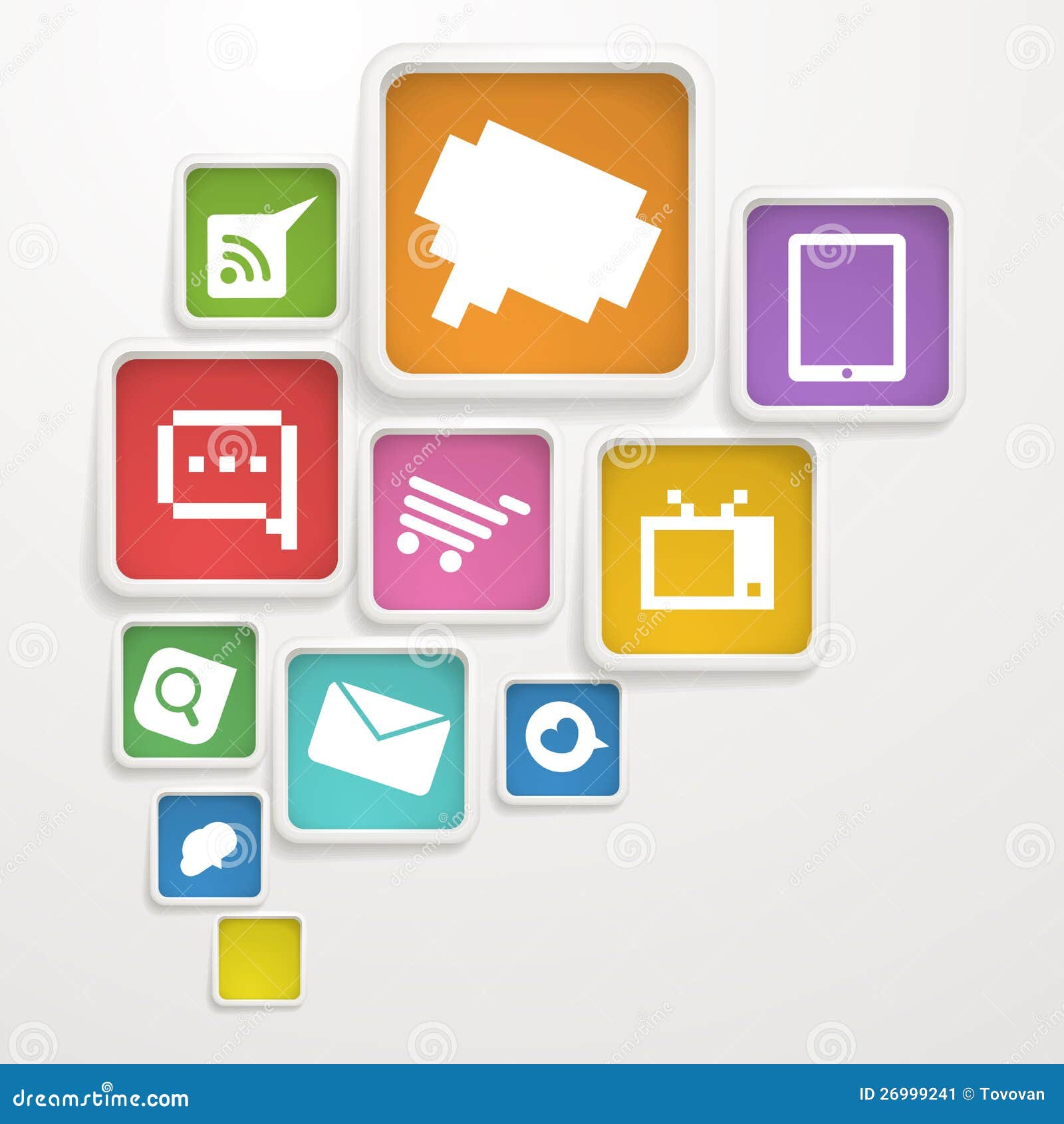 Boxes with media icons stock vector. Illustration of bubble - 26999241