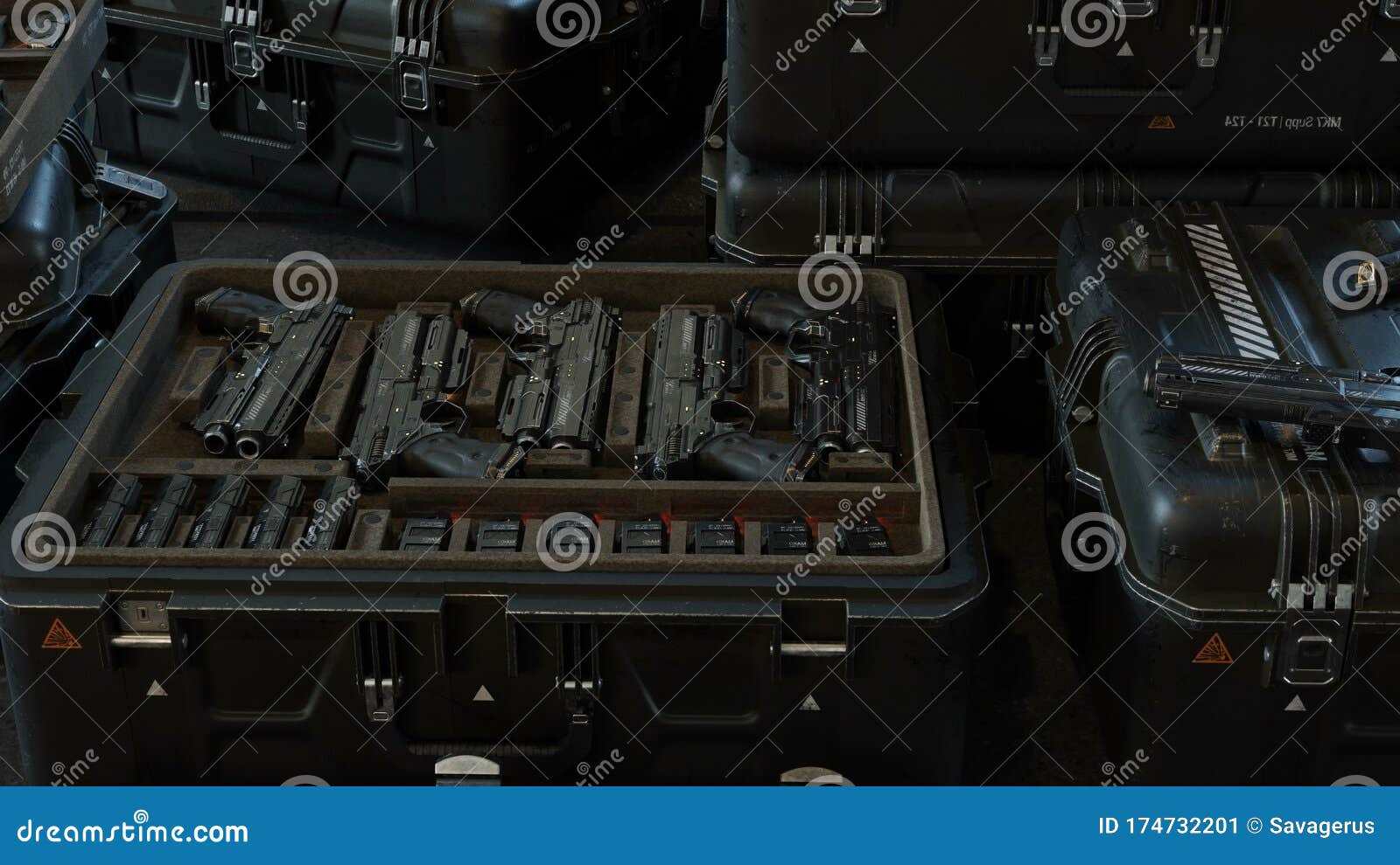 Boxes with Modern Weapons and Ammunition in a Military Warehouse. Stock ...