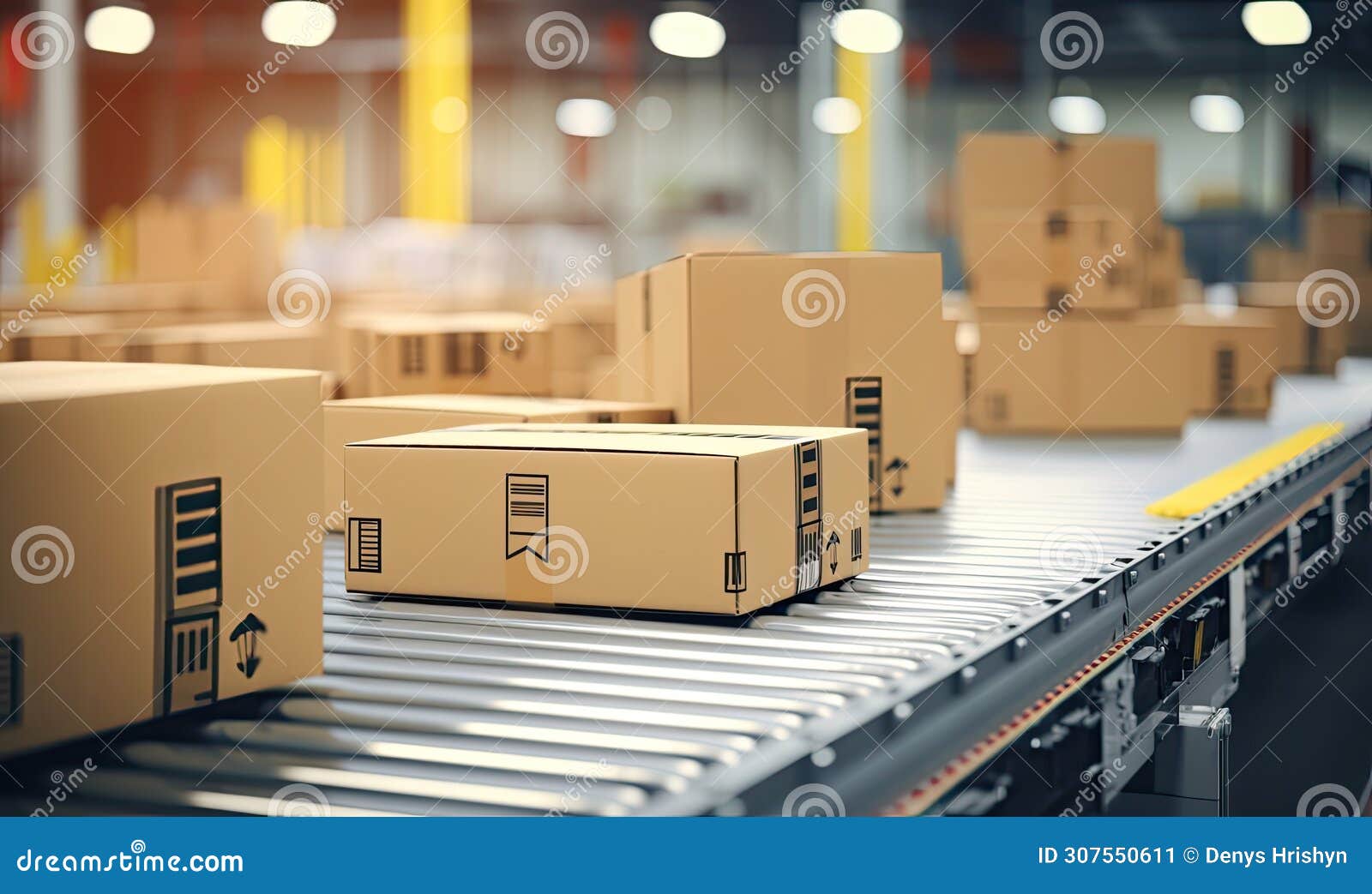 Boxes in Motion: a Conveyor Belt Moving Various Packages Stock ...