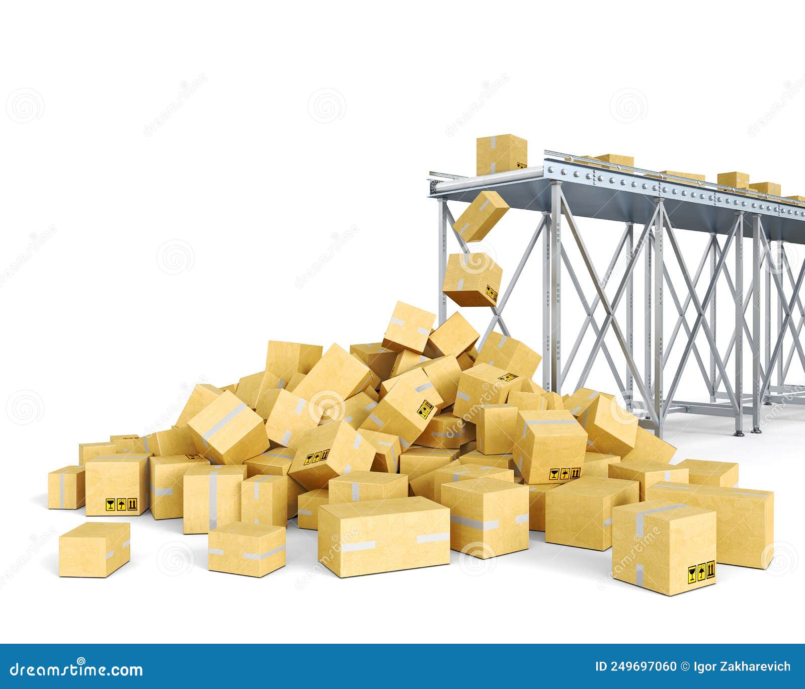 Boxes Move Along the Conveyor Belt and Fall Down in a Stack, Conveyor ...