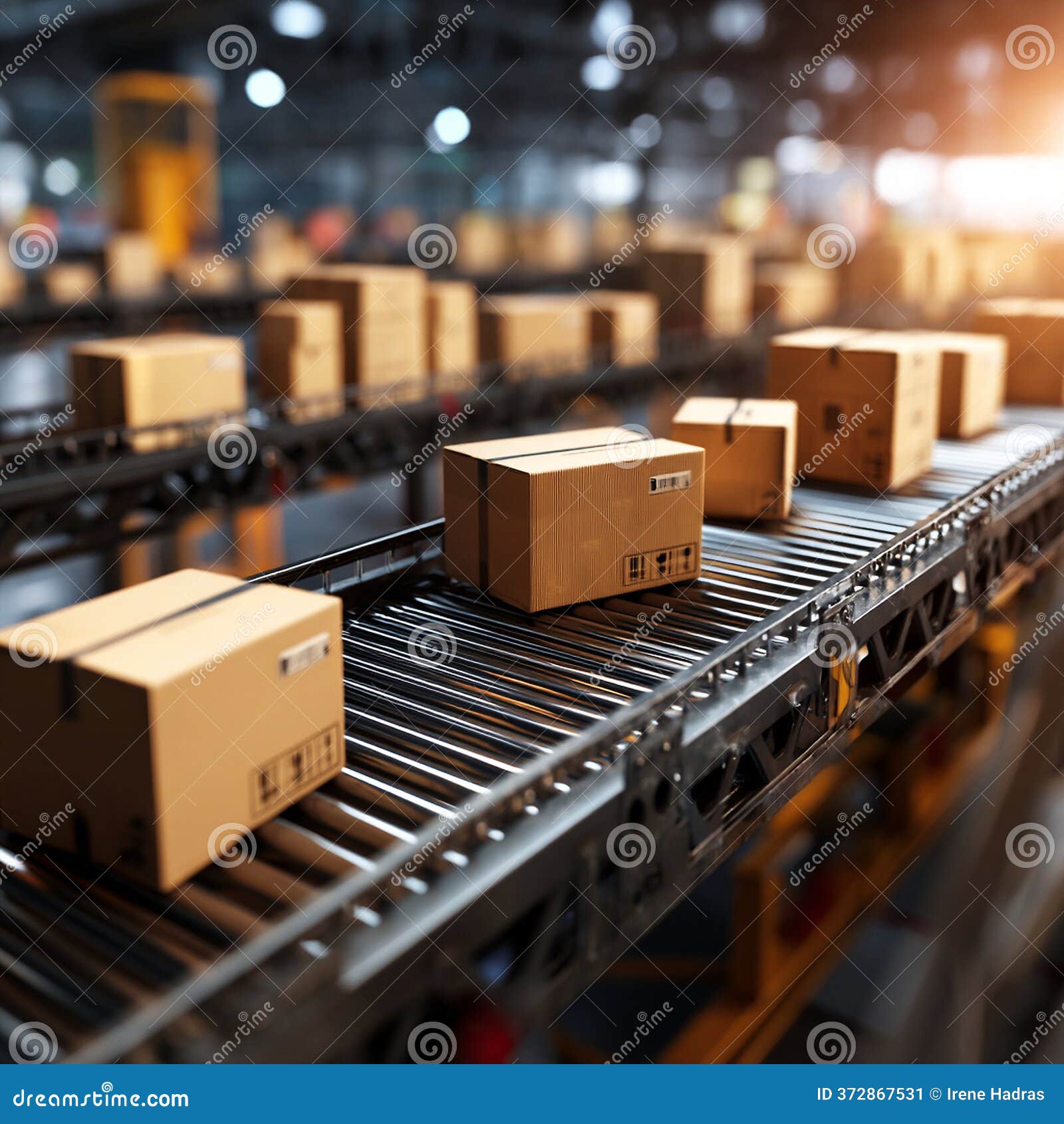 Inside The Warehouse, Distribution And Packaging Of Goods Is Automated With Conveyors And Robots ...