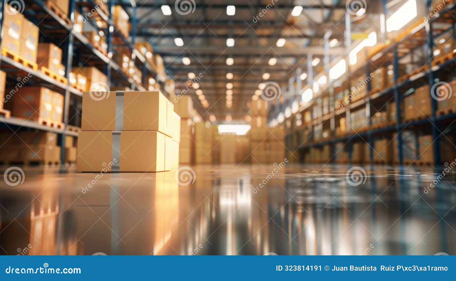 Boxes in a Modern Warehouse with Bright Lighting Stock Image - Image of ...