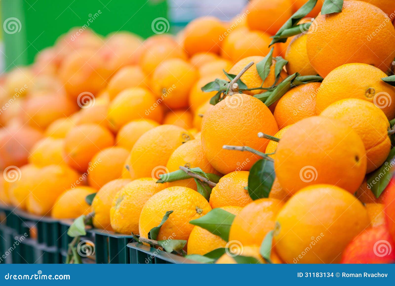 Boxes of Oranges in the Store. Stock Photo - Image of objects, boxes ...