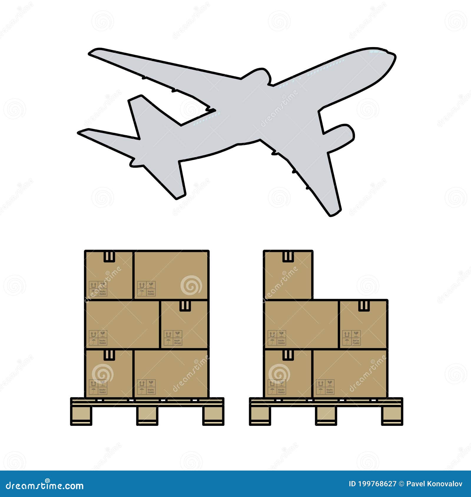 Boxes on Pallet Under Airplane Stock Vector - Illustration of isolated ...