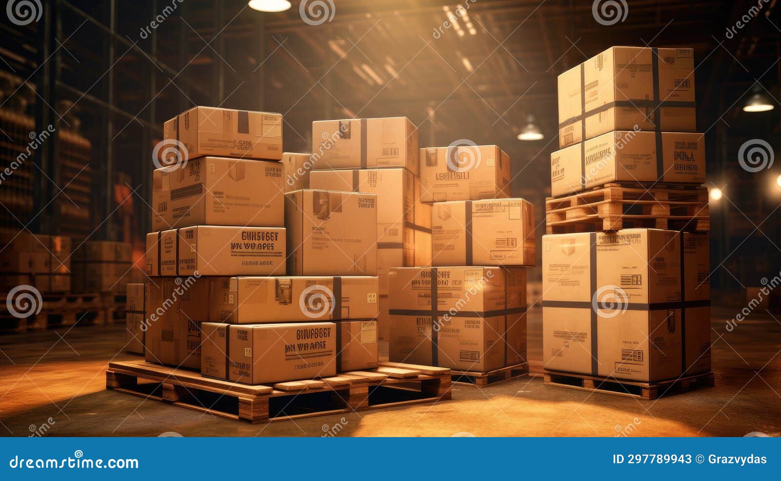 Boxes on Pallet in the Warehouse.Transportation System Concept, Heap of ...