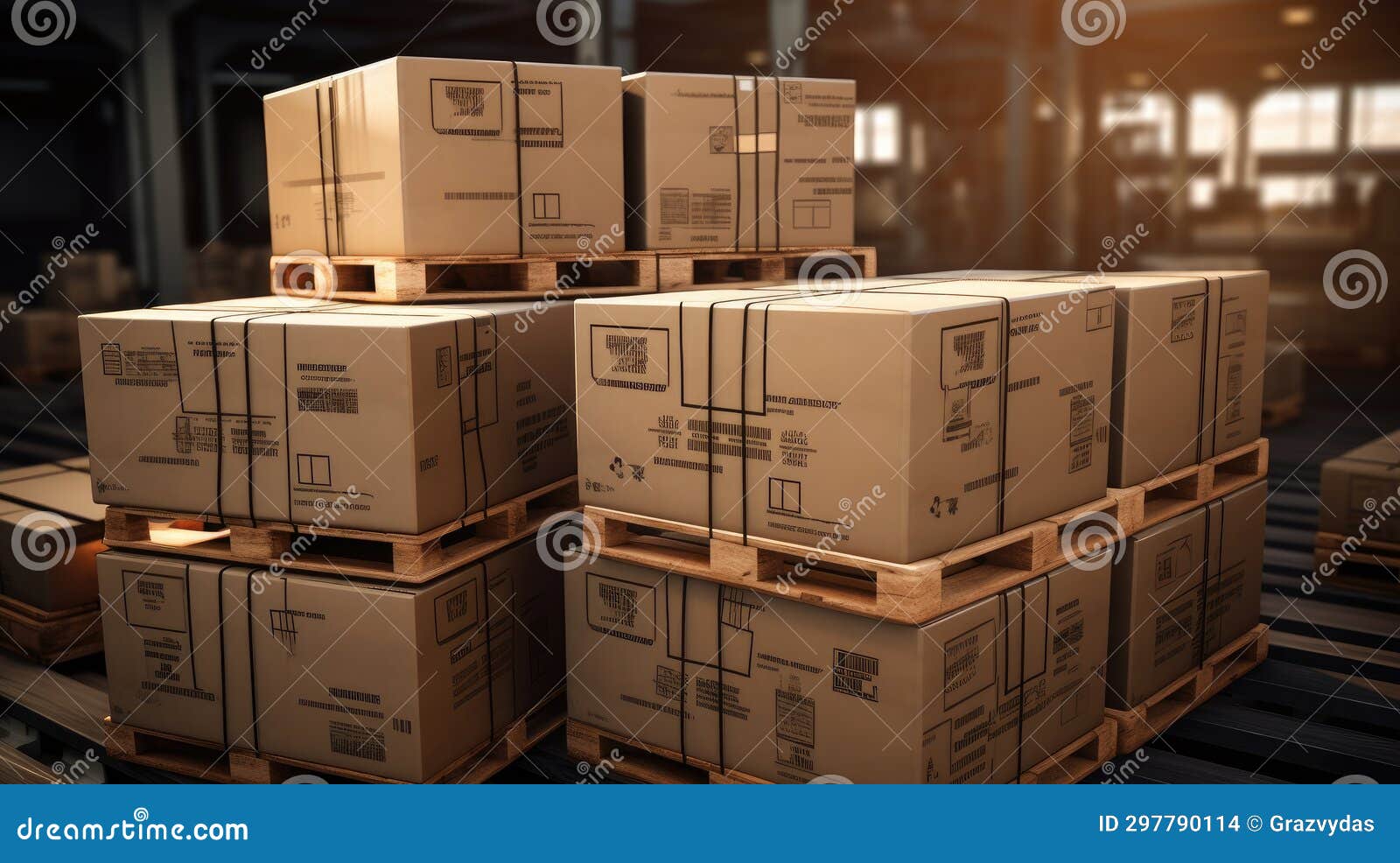 Boxes on Pallet in the Warehouse.Transportation System Concept, Heap of ...