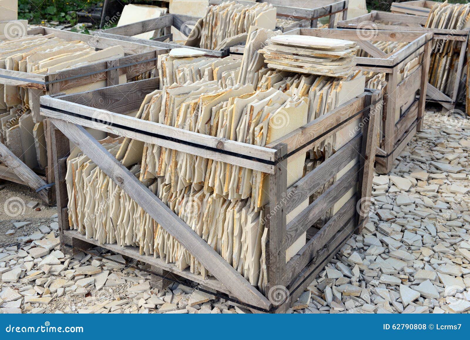 Boxes with Paving Stones of Limestone Stock Photo - Image of slabs ...